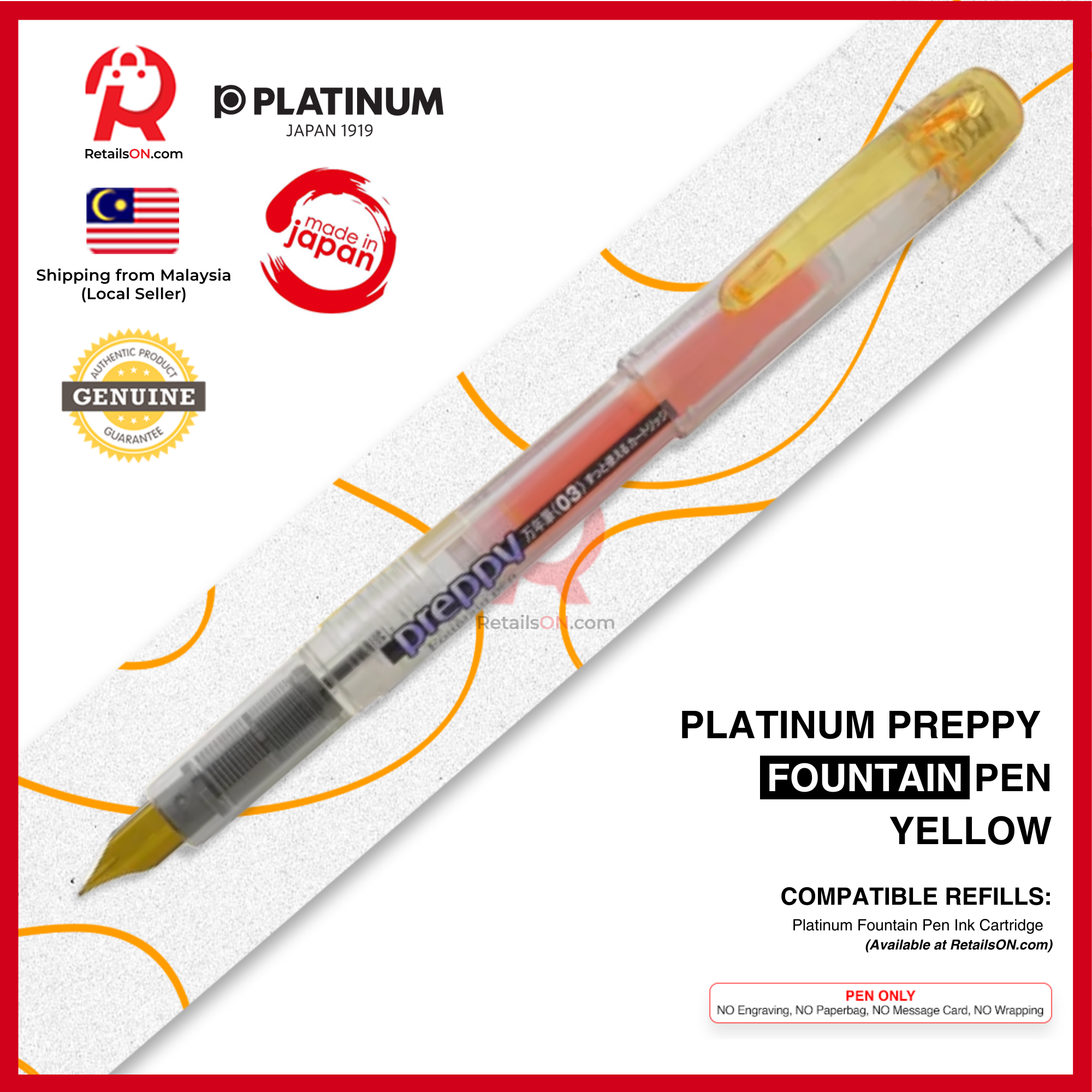 Platinum Preppy Fountain Pen - Yellow / Japan {ORIGINAL} / [RetailsON ...