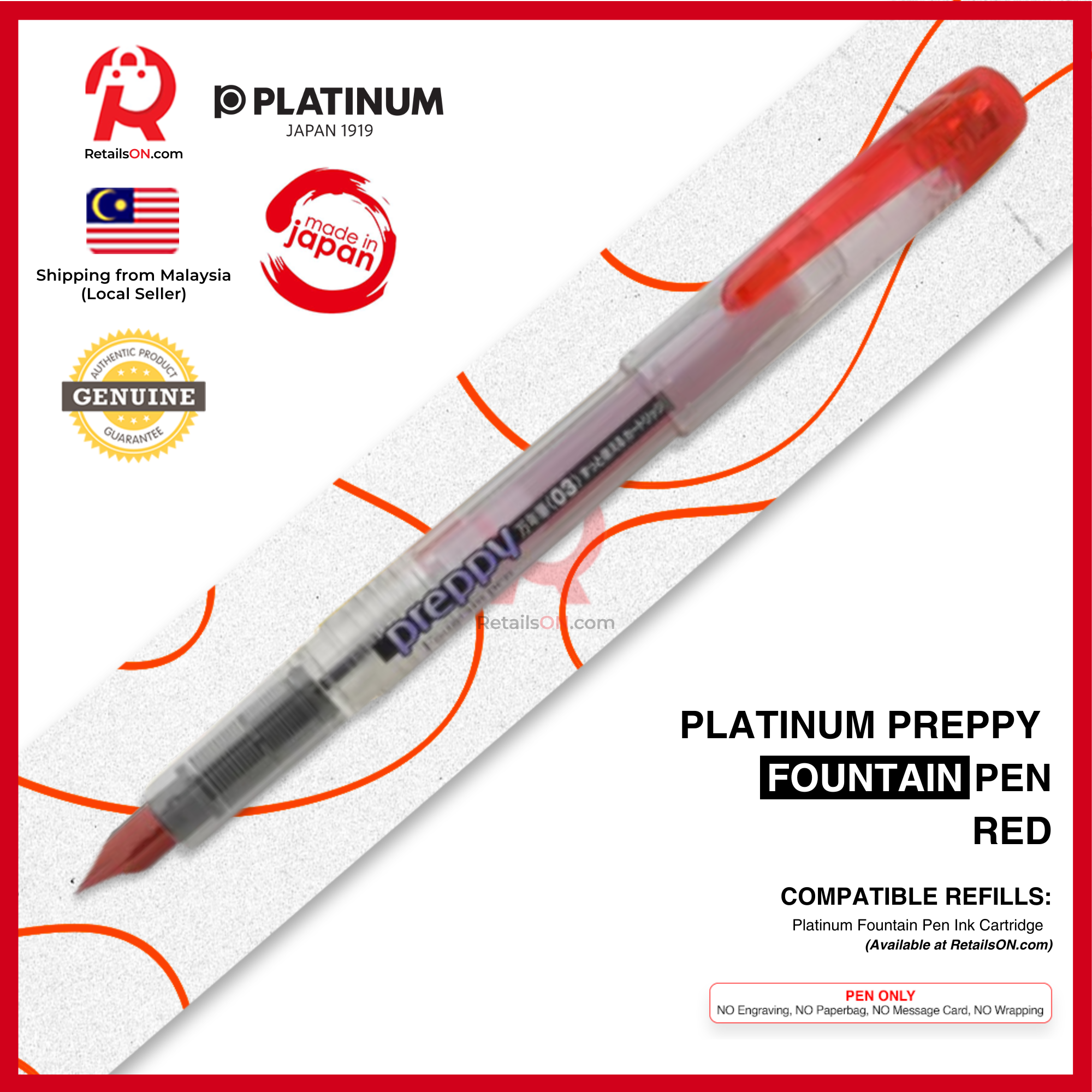 Platinum Preppy Fountain Pen - Red / Japan {ORIGINAL} / [RetailsON ...