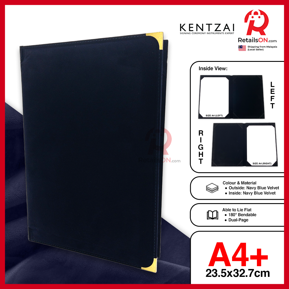 KENTZAI Signing Ceremony Folder - A4 Doc Holder VELVET - Navy Blue / M ...