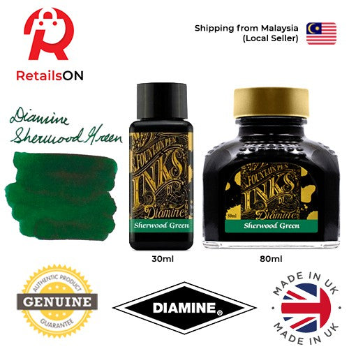 Diamine Ink Bottle (30ml / 80ml) - Sherwood Green / Fountain Pen Ink B ...