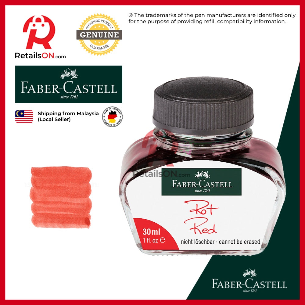 Faber-Castell Ink Bottle (30ml) - Red / Faber Castell Fountain Pen Ink ...